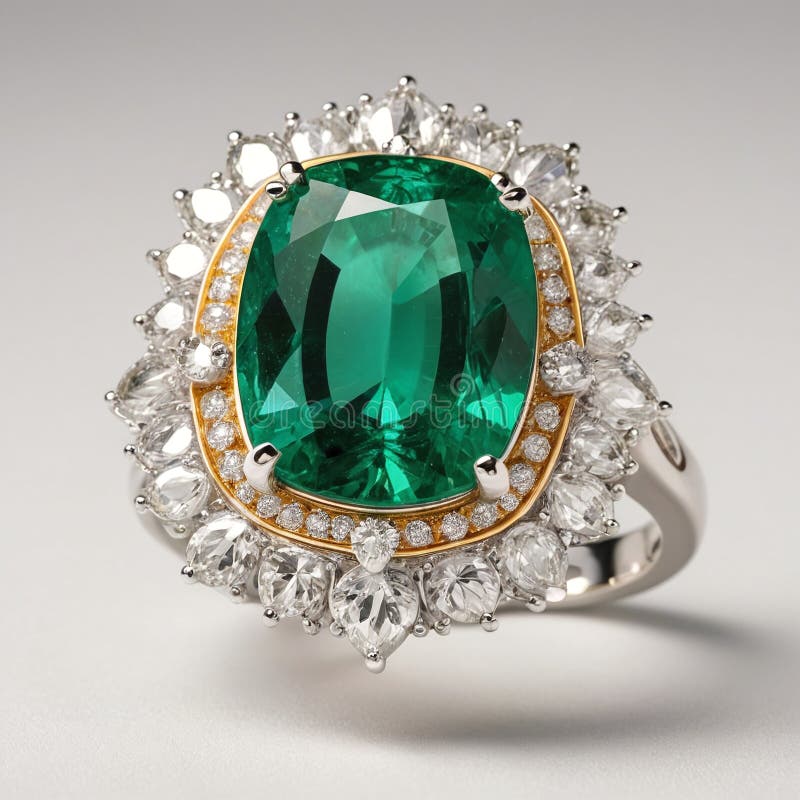 Exquisite Emerald and Diamond Cocktail Ring on White Background Stock ...