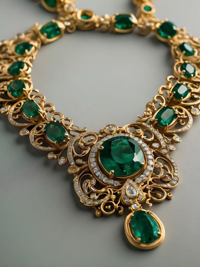 Exquisite Emerald and Gold Necklace with Intricate Detailing Stock ...