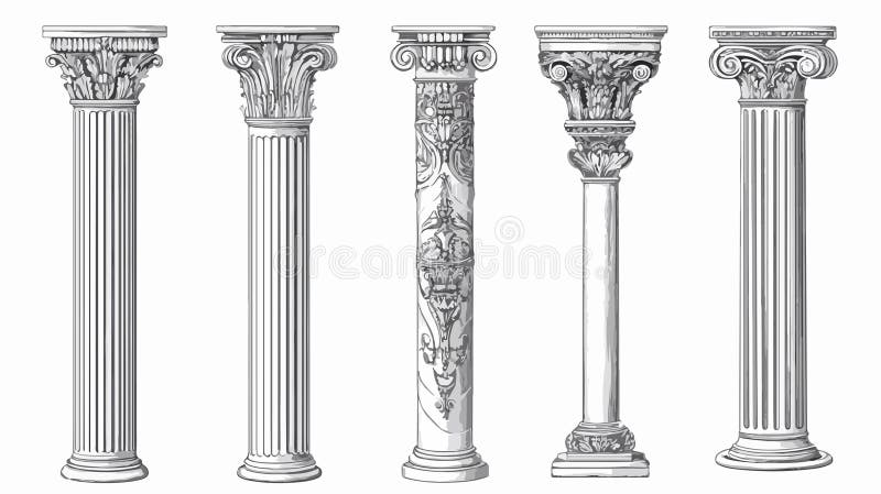 Exquisite Engraved Fluted Columns Illustration Set for Architectural ...