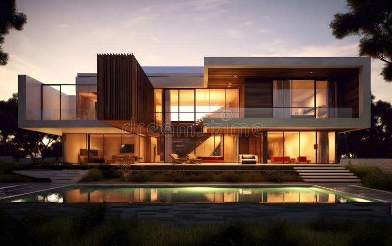 An Exquisite Example of Modern Architectural Design Stock Illustration ...