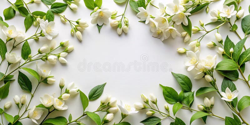 Delicate White Jasmine Flower Border a Stunning Flat Lay for Elegant ...