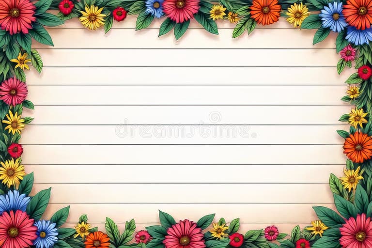 Charming Floral Border Design for Lined Paper Backgrounds a ...