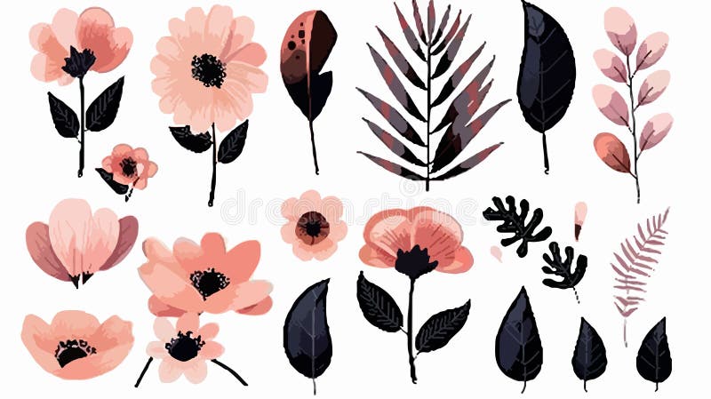Exquisite Floral Design Elements Set with Flowers, Leaves, and Plants ...
