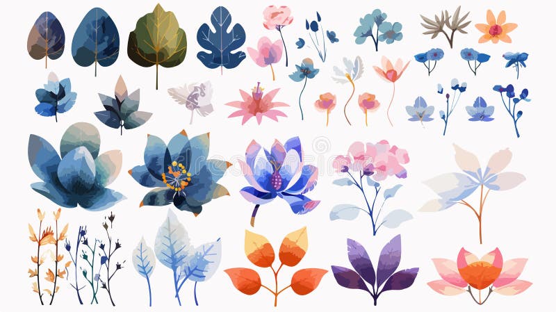 Exquisite Floral Design Elements Set with Flowers, Leaves, and Plants ...