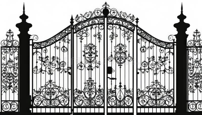 Exquisite Floral Design on Ornate Wrought Iron Gate, Set Against a ...