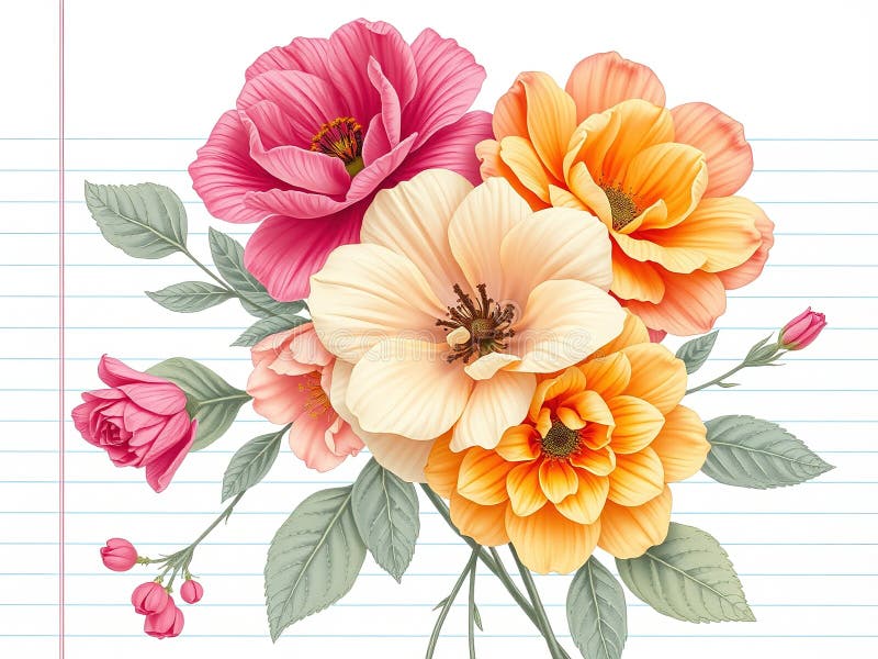 Elegant Floral Pattern Overlay on Lined Notebook Paper Background ...