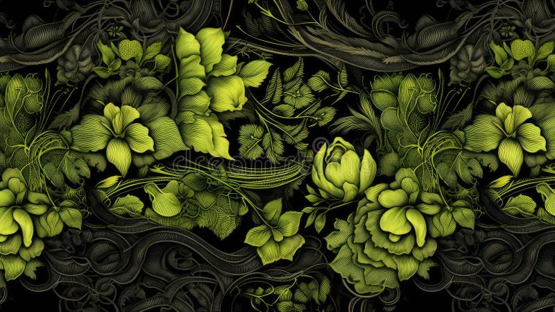 Exquisite Floral Tapestry: Lush Greenery and Elegant Patterns Stock ...