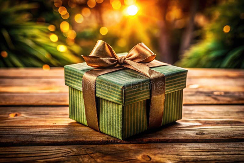Exquisite Gift Box on Rustic Wooden Table a Closeup Celebration of ...