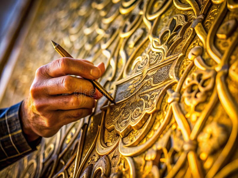 Exquisite Gilded Arabic Calligraphy HandTraced Intricate Script on Gold ...