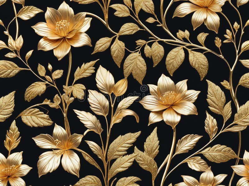 Exquisite Gilded Botanicals Sparkle Against a Black Glittering ...