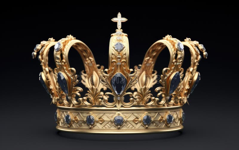 Exquisite Gilded Crown Set Against a Backdrop of Deep Black. a Creation ...