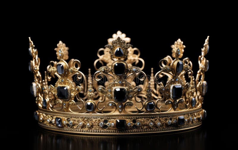 Exquisite Gilded Crown Set Against a Backdrop of Deep Black. a Creation ...