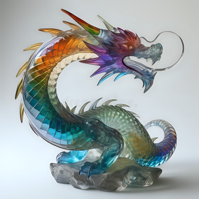 Exquisite Glass Sculpture of a Dragon, Showcasing Dynamic Forms and ...