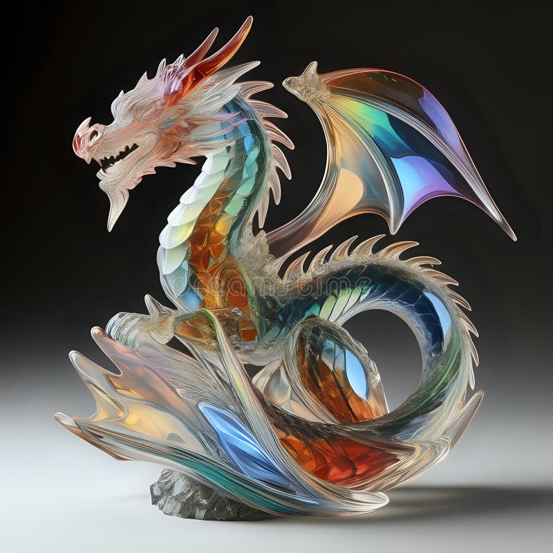 Exquisite Glass Sculpture of a Dragon, Showcasing Dynamic Forms and ...