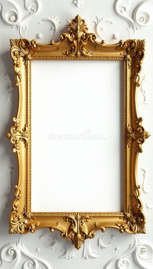 Exquisite Gold Frame, Swirling Pattern, White Backdrop , Art Deco ...