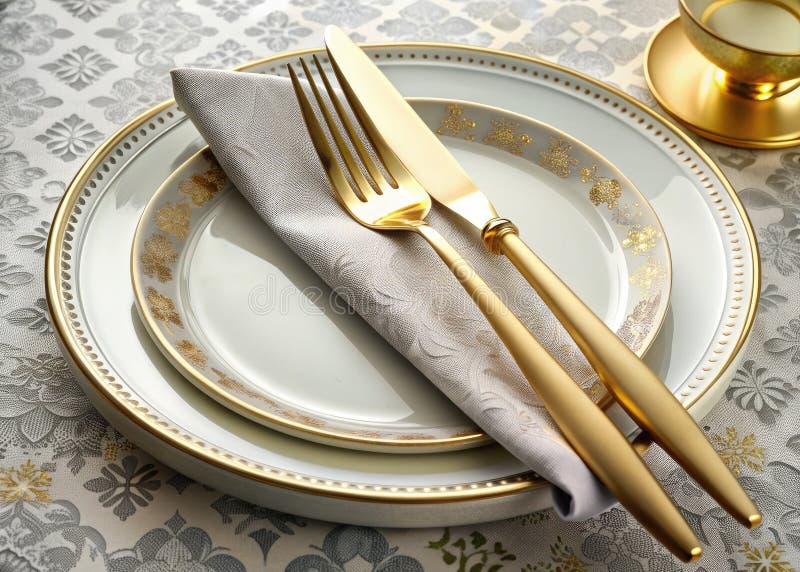 Exquisite Gold Utensil Rest on a Pristine White Table Setting a ...