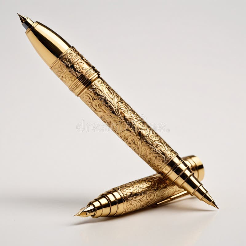 Exquisite Golden Fountain Pen Elegance on White Isolated Background ...
