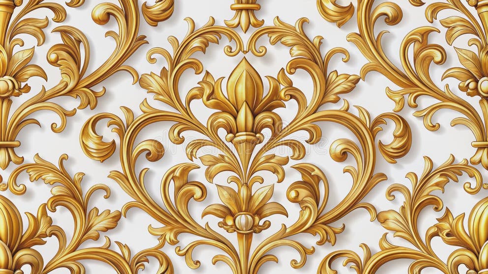 Exquisite Golden Regency Pattern with Fleurdelis and Acanthus Scrolls ...