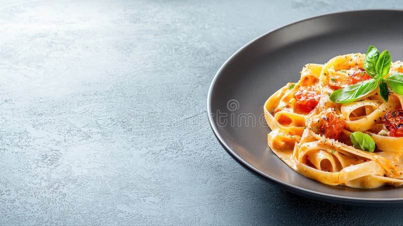 Exquisite Gourmet Pasta Dish Featuring Fresh Tomatoes and Basil Served ...