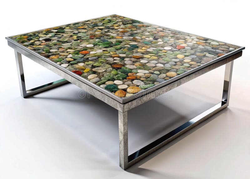 Exquisite Grey Marble Coffee Table with Unique Stone Pebble Mosaic Base ...