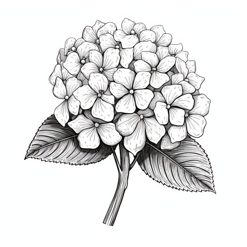Exquisite Hand-drawn Hydrangea Illustration on White Background Stock ...