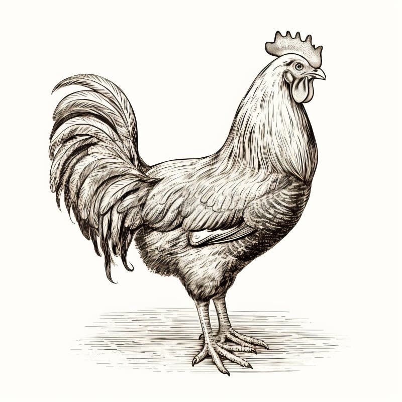 Exquisite Hand Drawn Rooster Illustration in Gritty Realism Style Stock ...