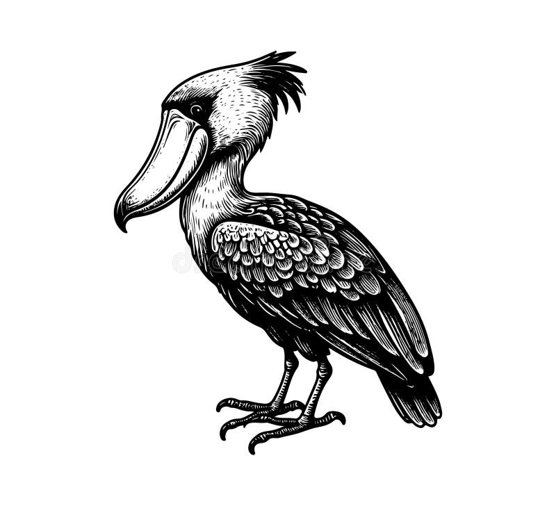 Shoebill Bird Hand Drawn Vector Stock Illustration - Illustration of ...