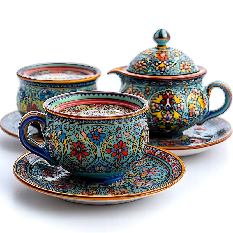 Exquisite Hand Painted Tea Set with Lidded Cup and Saucer Vibrant ...