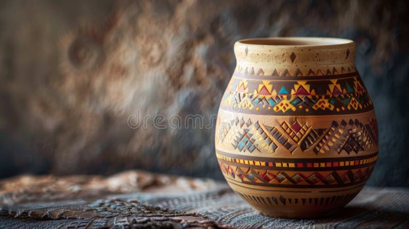 Exquisite Handcrafted Tribal Pattern Ceramic Pot on Rustic Background ...