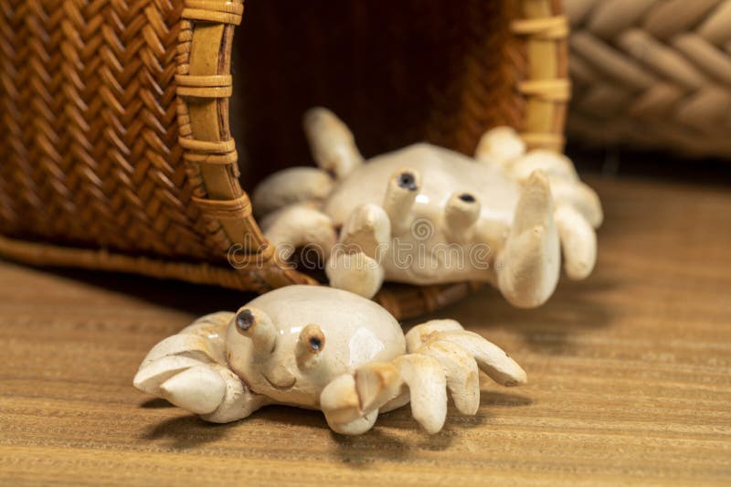 Exquisite, Handmade, Pottery, Crab, Bamboo Weaving, Basket Stock Photo ...