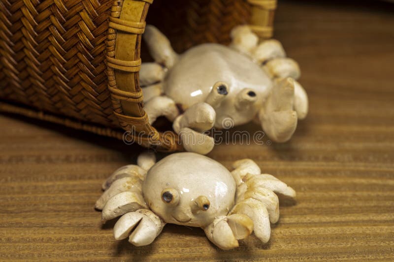 Exquisite, Handmade, Pottery, Crab, Bamboo Weaving, Basket Stock Photo ...