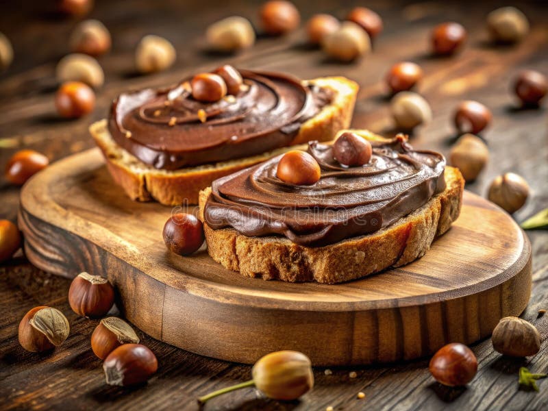 Exquisite Hazelnut Chocolate Spread on a Rustic Bread Board a Gourmet ...