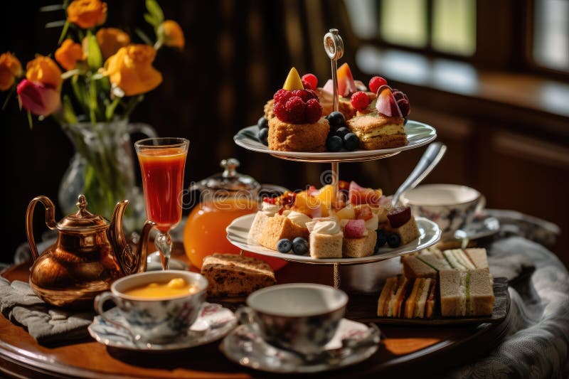 Exquisite High Tea stock illustration. Illustration of recipe - 282603992