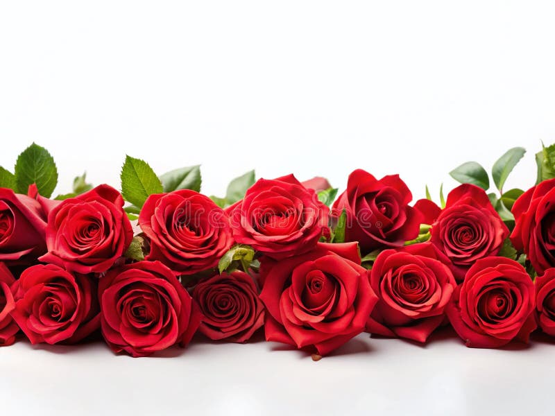Exquisite Horizontal Border of Red Roses on a Pristine White Background ...