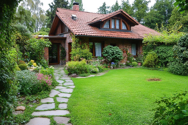 An Exquisite House with a Beautiful Garden Stock Image - Image of ...