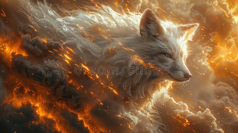 Exquisite Humanoid White Fox in Ancient Attire Soaring in the Sky ...