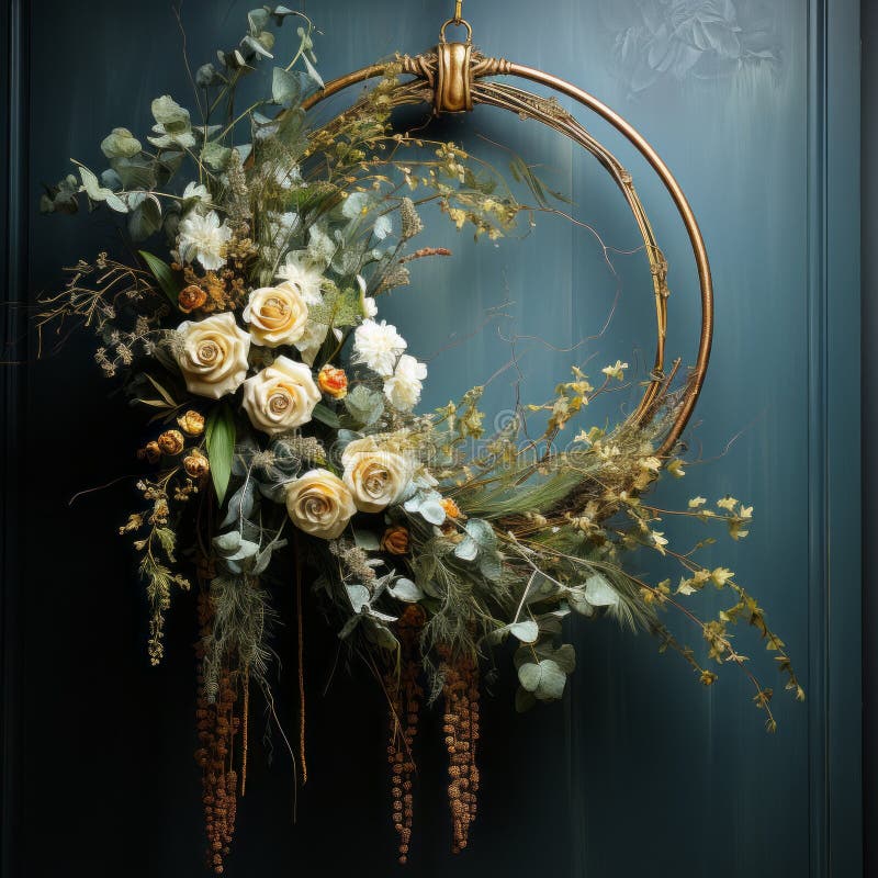 Wreath a Circular Arrangement of Yellow Roses, Flowers and Leaves Stock ...