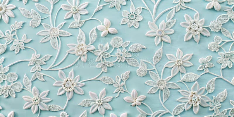 Exquisite Interlocking Floral and Leaf Design on Delicate White Cotton ...