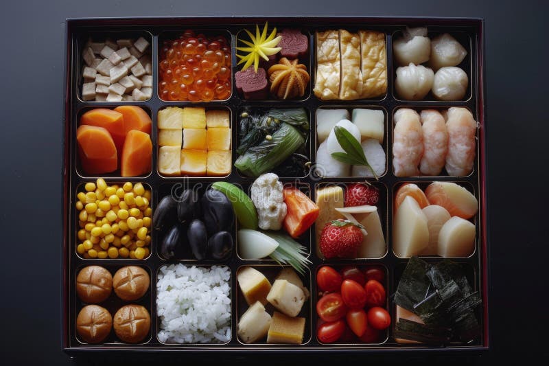 Exquisite Japanese Bento Box Containing Different Types of Food Stock ...