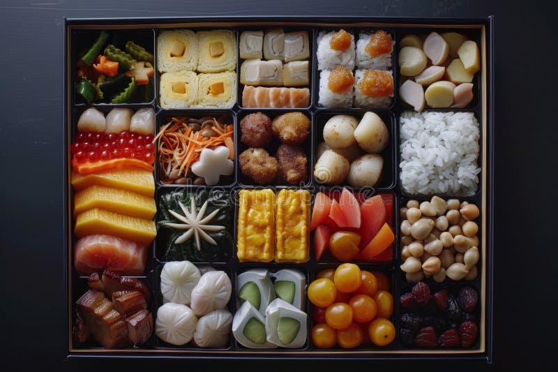 Exquisite Japanese Bento Box Containing Different Types of Food Stock ...
