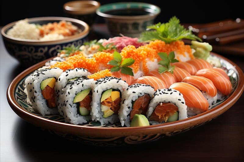 Exquisite Japanese Sushi Presentation with Chopsticks on a Pure White ...