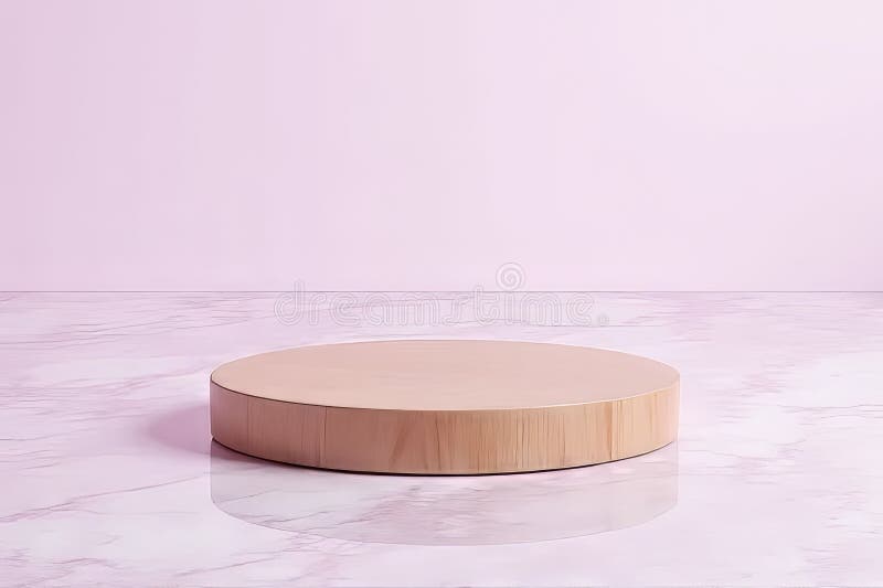 Elegant Light Wood Circle Display Platform on a Stunning Pink Marble Background a Versatile ...