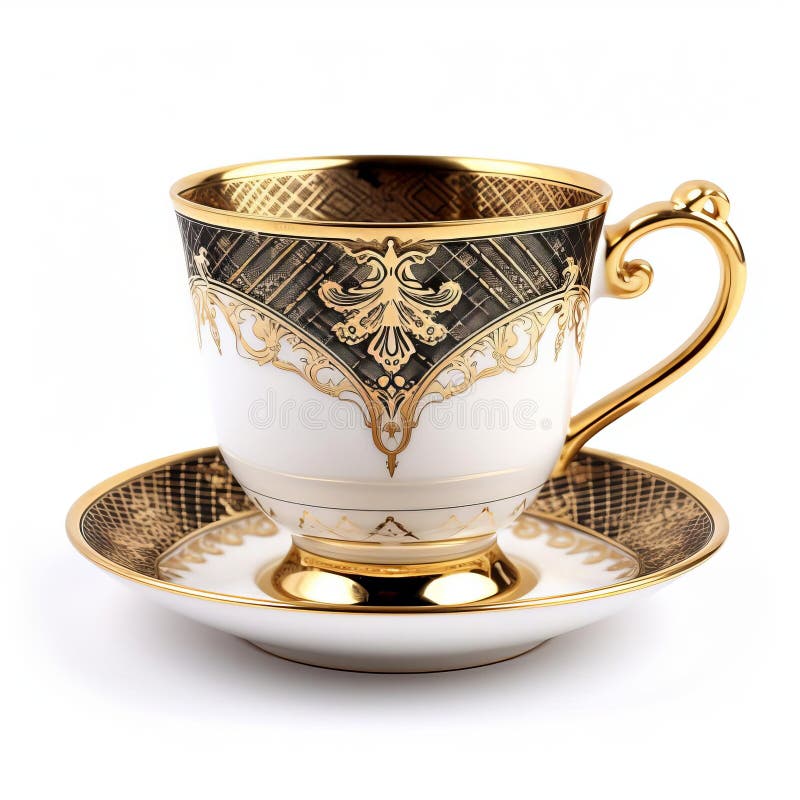 Exquisite Luxury Teacup with Black and Gold Pattern Design Stock ...