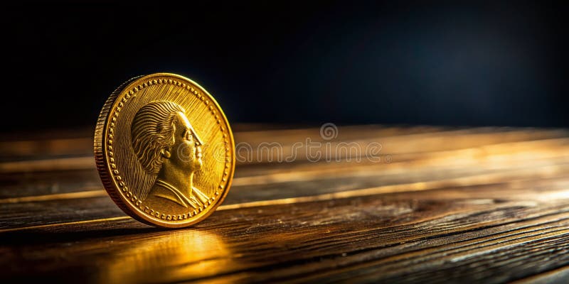 Exquisite Macro Shot of a Gold Coin Balanced Precariously on a Table ...