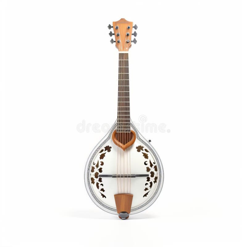 Exquisite Mandolin with Delicate Floral Patterns on White Background ...