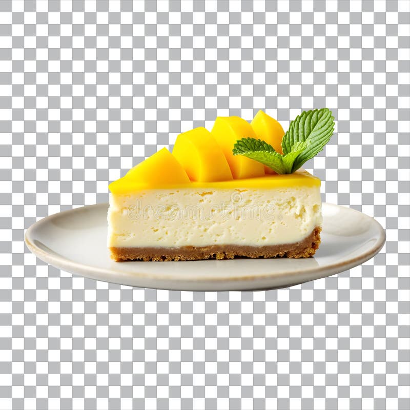 Exquisite Mango Cheesecake Slice on Plate a Isolated on Transparent ...