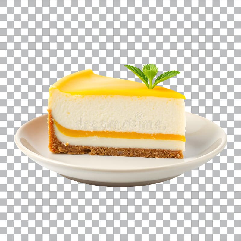 Exquisite Mango Cheesecake Slice on Plate a Isolated on Transparent ...