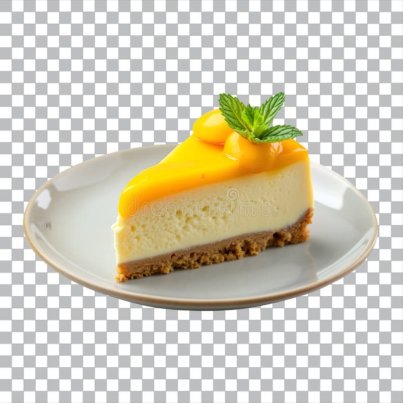 Exquisite Mango Cheesecake Slice on Plate a Isolated on Transparent ...