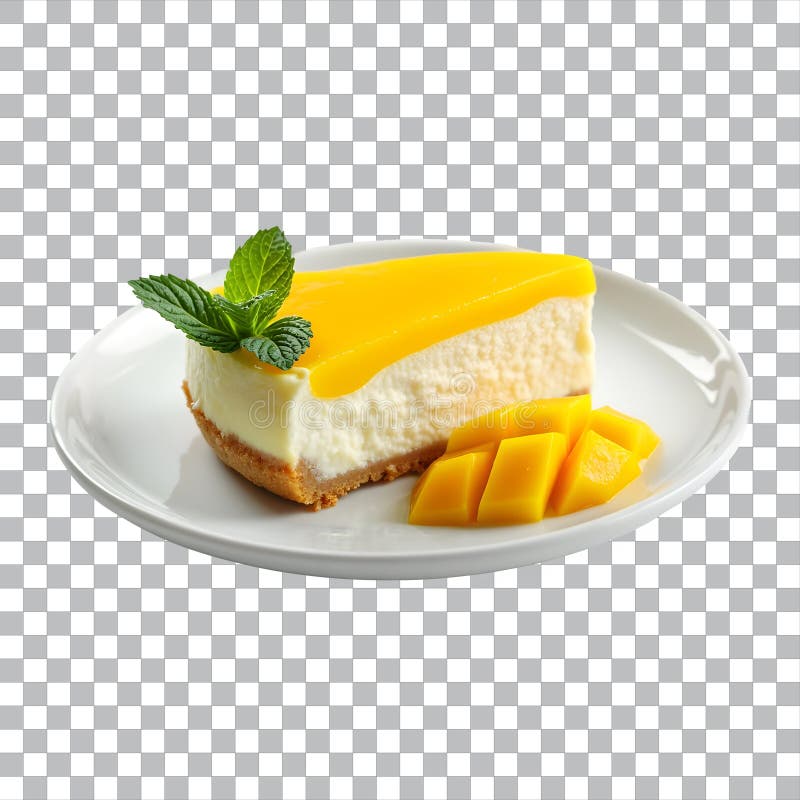 Exquisite Mango Cheesecake Slice on Plate a Isolated on Transparent ...