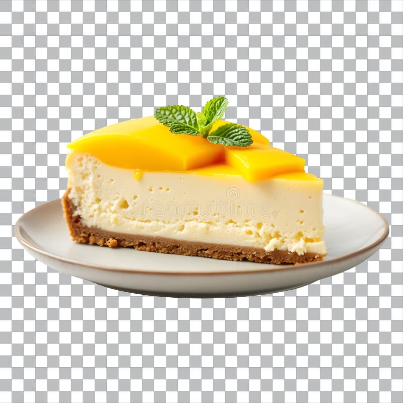 Exquisite Mango Cheesecake Slice on Plate a Isolated on Transparent ...